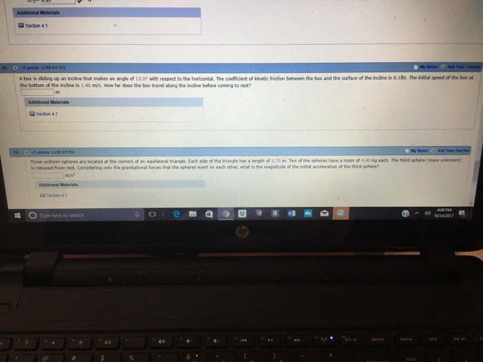 Solved Section 4 1 A box is slidng up an incline that makes | Chegg.com