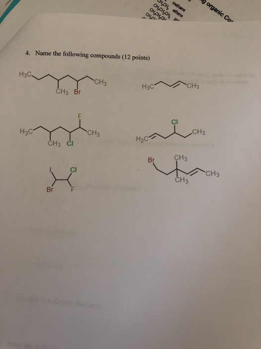 Solved 4. Name the following compounds (12 points) H3 CH3 Br | Chegg.com