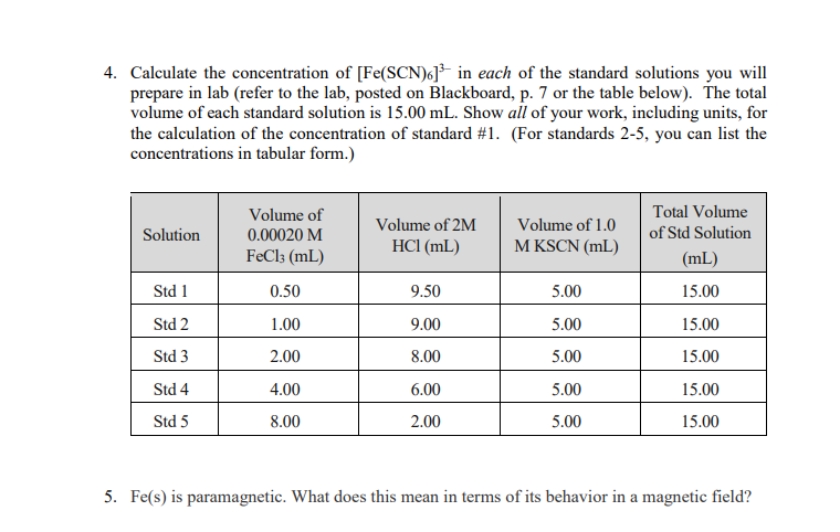 4. Calculate the concentration of [Fe(SCN)6]>- in | Chegg.com