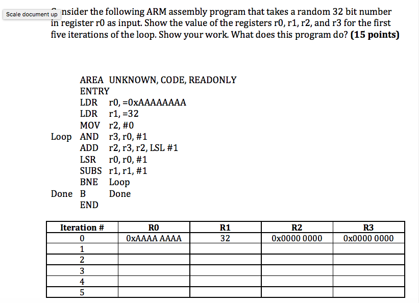 Solved Scale document up nsider the following ARM assembly | Chegg.com
