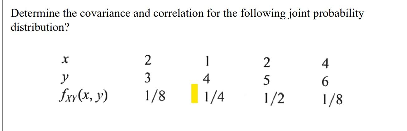 Solved Determine The Covariance And Correlation For The