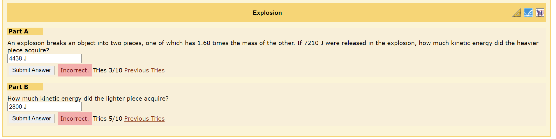 Solved Explosion Part A An explosion breaks an object into | Chegg.com