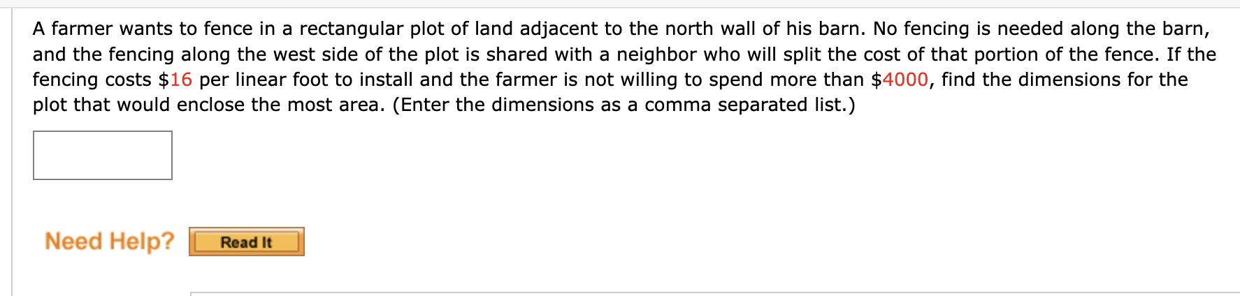 Solved A farmer wants to fence in a rectangular plot of land | Chegg.com