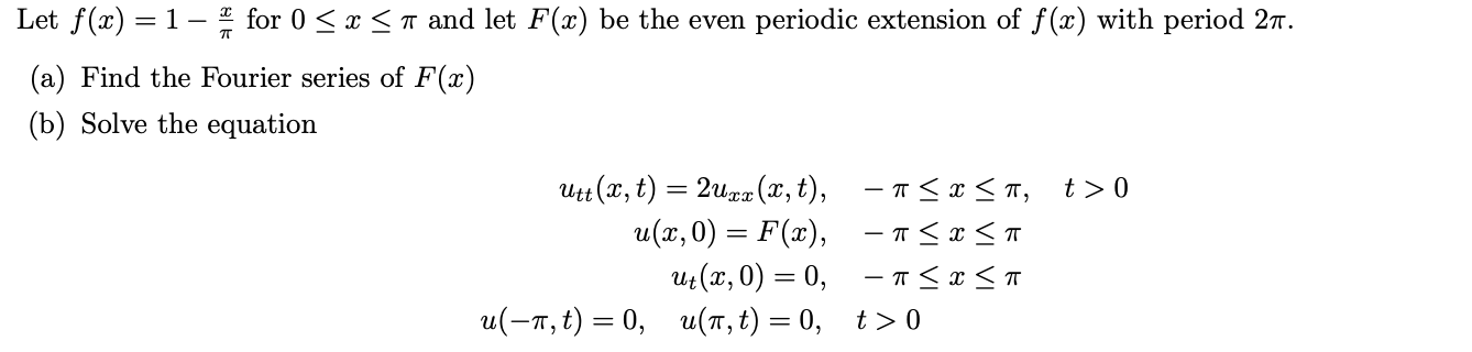 Solved Let F X 1−πx For 0≤x≤π And Let F X Be The Even