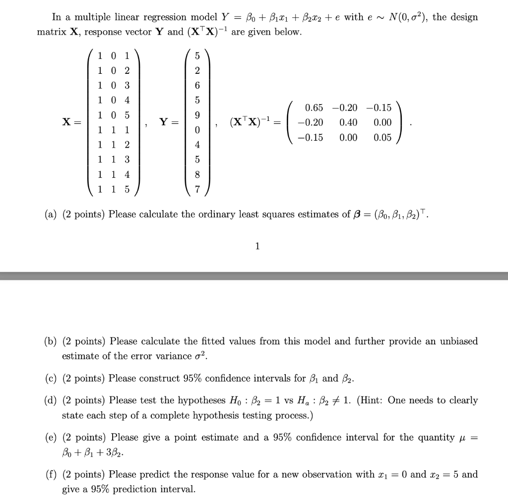 Solved In a multiple linear regression model Y = Be + B121 + | Chegg.com