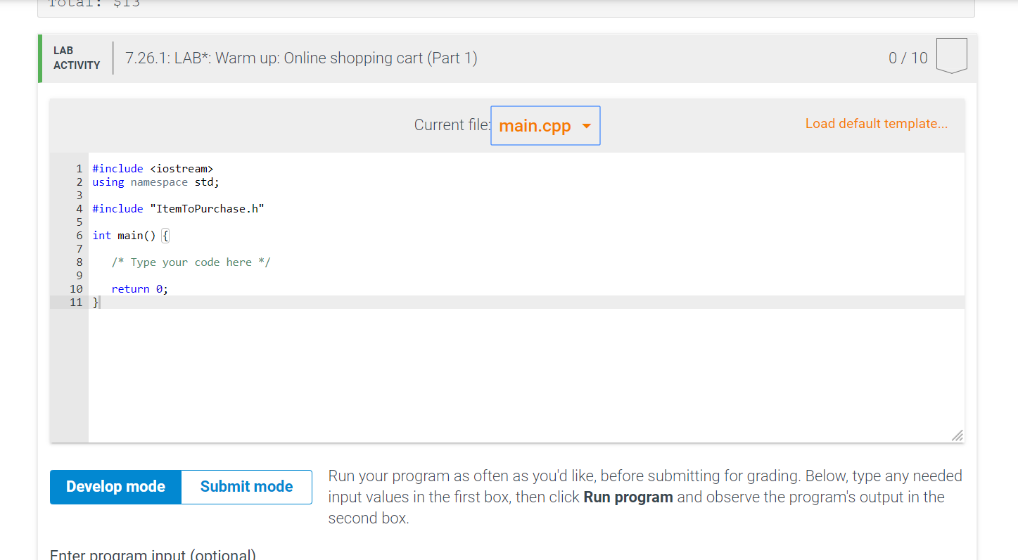 Solved: (1) Create Three Files To Submit: ItemToPurchase.h... | Chegg.com