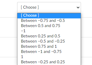 Solved [Choose ] [Choose] Between -0.75 and -0.5 Between 0.5 | Chegg.com