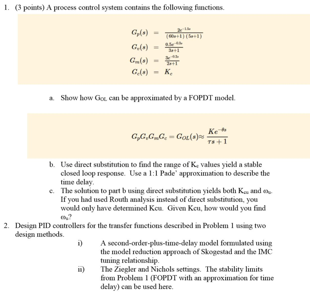 1. (3 points) A process control system contains the | Chegg.com