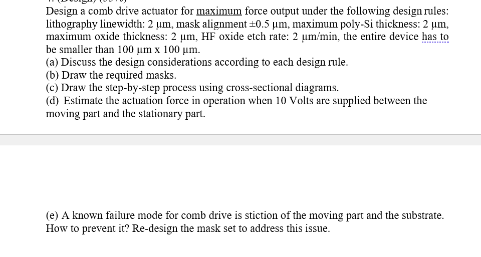 Design A Comb Drive Actuator For Maximum Force Output