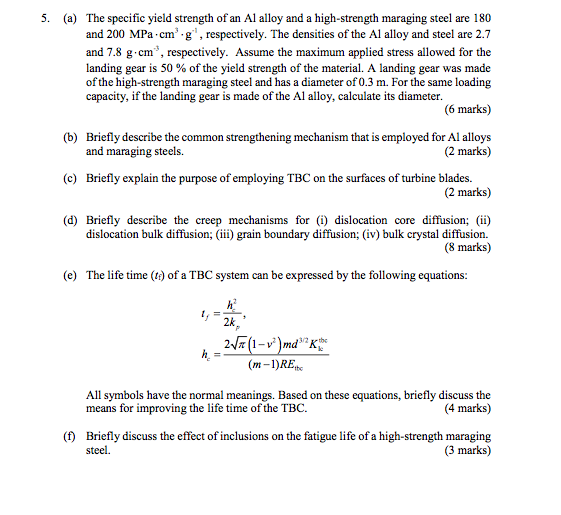 Solved 5. (a) The specific yield strength of an Al alloy and | Chegg.com