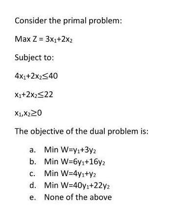 Solved Consider the primal problem: Max Z = 3x2+2x2 Subject | Chegg.com