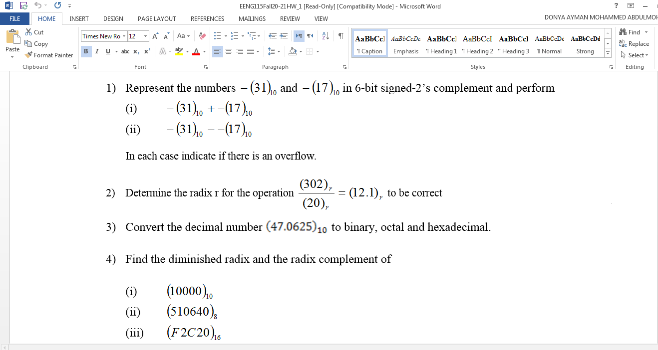 Solved W] 5 EENG115Fal|20-21HW_1 [Read-Only] [Compatibility | Chegg.com