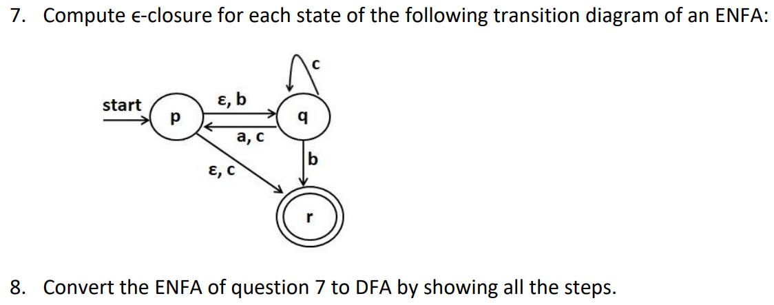 Solved 7. Compute ϵ-closure for each state of the following | Chegg.com