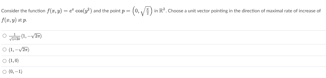 Solved Consider the function f(x,y)=excos(y2) and the point | Chegg.com