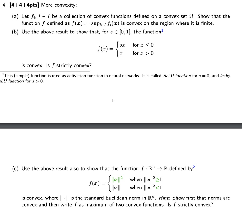 4. [4+4+4pts) More convexity: (a) Let fi, i e I be a | Chegg.com