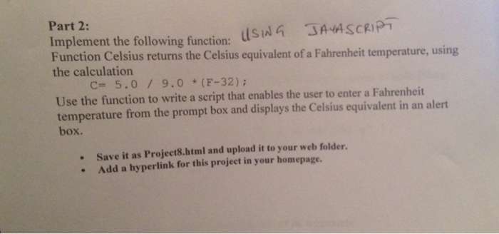Solved Implement the following function: Function Celsius | Chegg.com