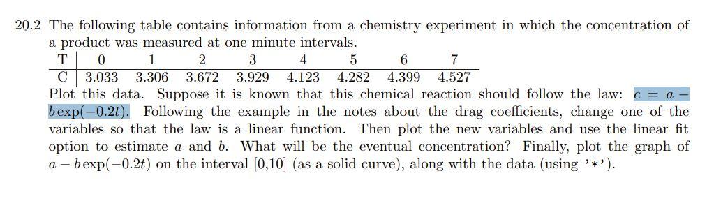 Solved 20.2 The following table contains information from a | Chegg.com