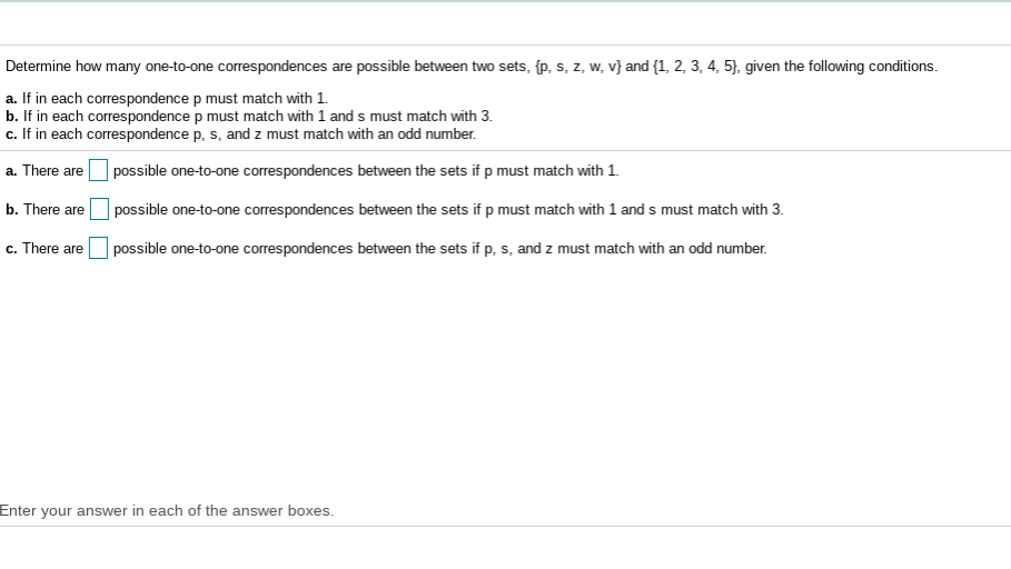 Solved Determine how many one-to-one correspondences are | Chegg.com