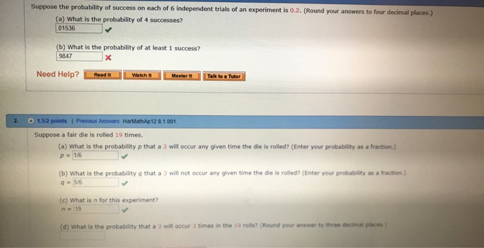 Solved Suppose the probability of success on each of 6 | Chegg.com