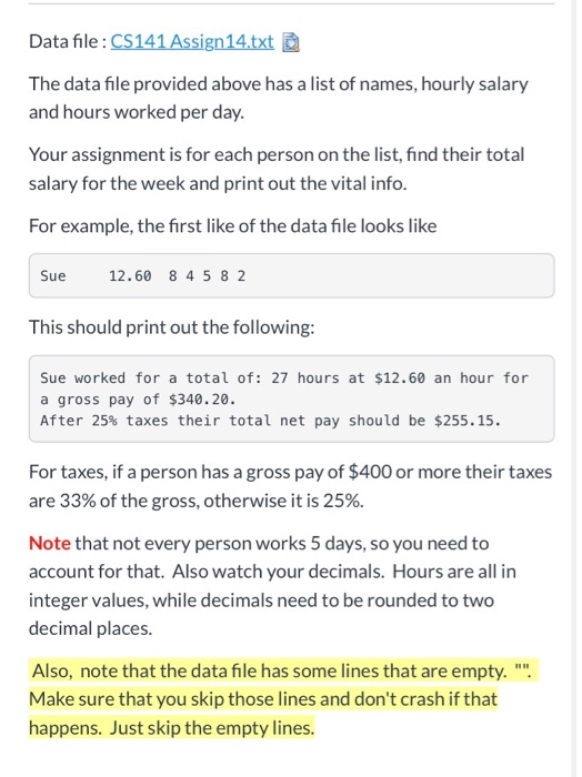 Solved Data file: CS141 Assign 14.txt The data file provided | Chegg.com