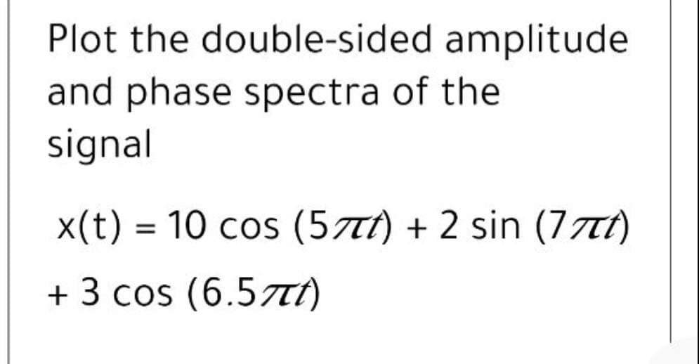 Solved Plot the double-sided amplitude and phase spectra of | Chegg.com