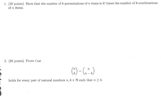 Solved 1. (20 points) Show that the number of k-permutations | Chegg.com