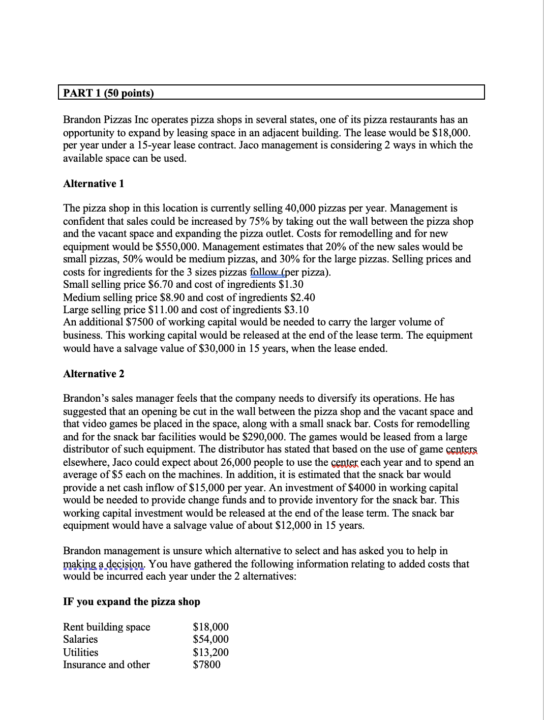 Solved PART 1 (50 points)Brandon Pizzas Inc operates pizza | Chegg.com Solved PART 1 (50 points)Brandon Pizzas Inc operates pizza | Chegg.com