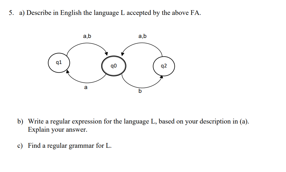 5. a) Describe in English the language L accepted by | Chegg.com