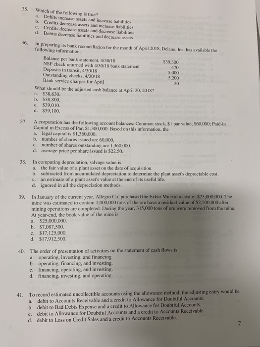 Solved 35. Which of the following is true? a. Debits | Chegg.com
