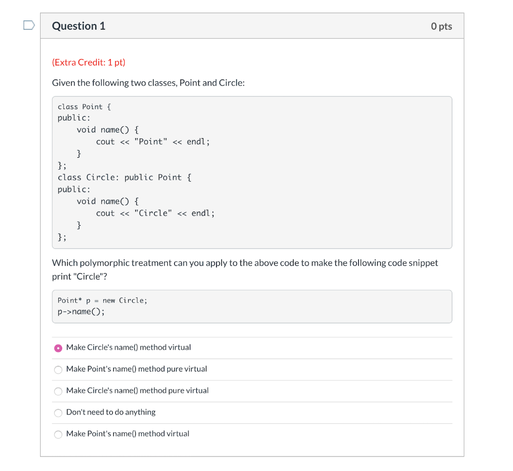 Solved Question 1 O pts (Extra Credit: 1 pt) Given the | Chegg.com