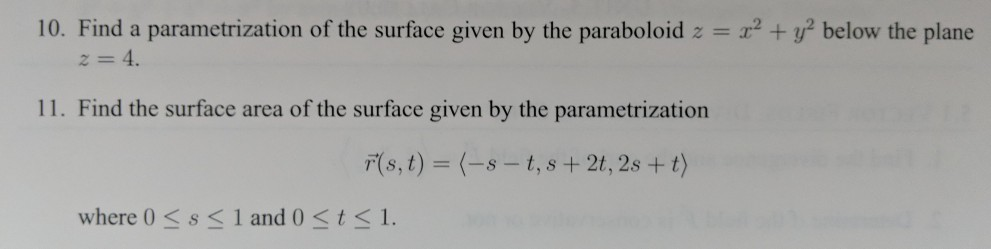 Solved below the plane 2 10. Find a parametrization of the | Chegg.com