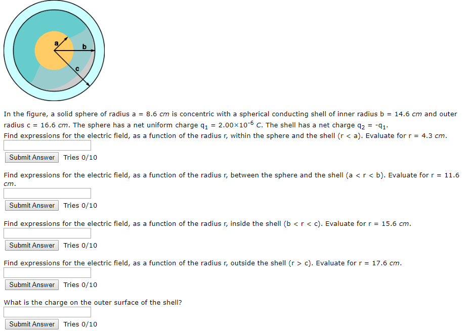 Solved In the figure, a solid sphere of radius a = 8.6 cm is | Chegg.com