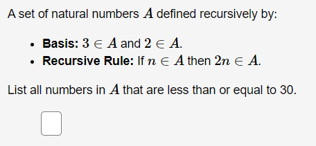 Solved A set of natural numbers A defined recursively by: • | Chegg.com