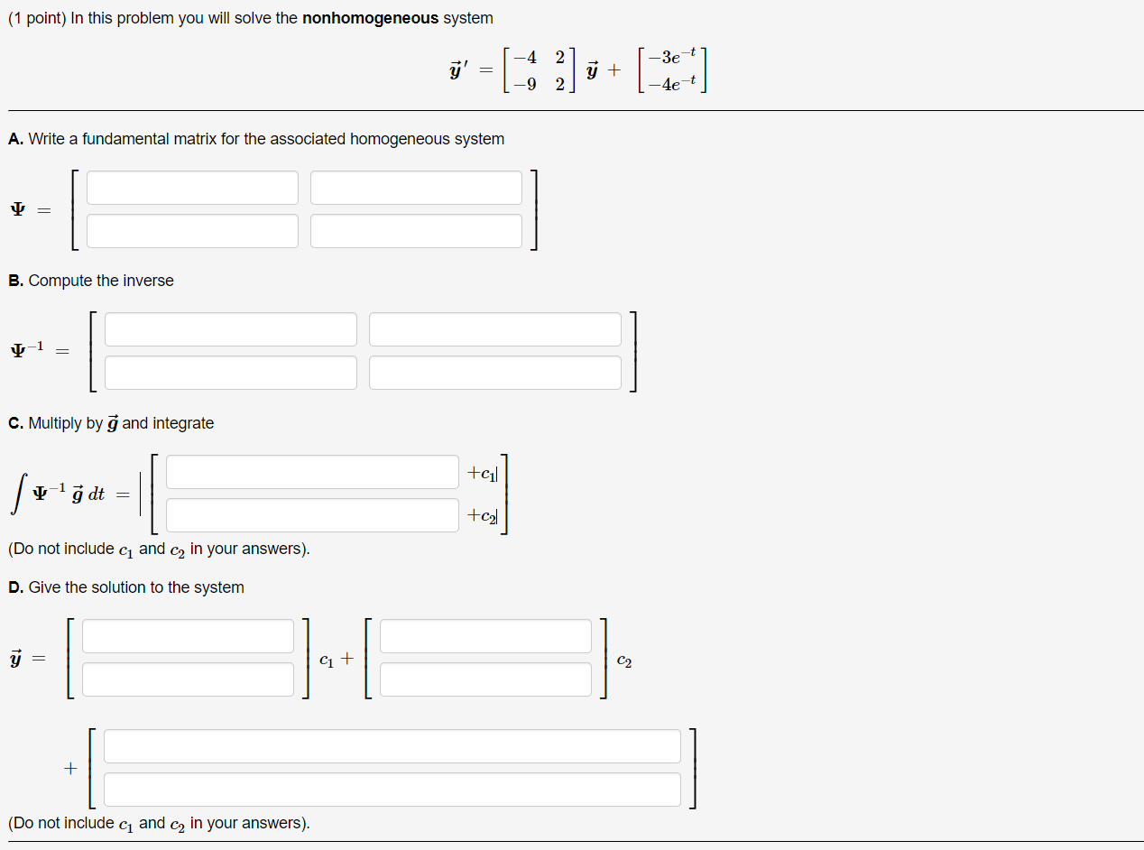 Solved (1 point) In this problem you will solve the | Chegg.com