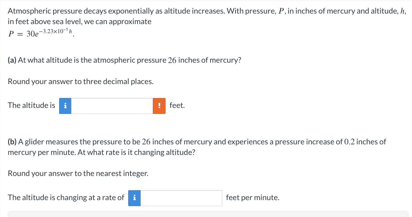 Solved Atmospheric pressure decays exponentially as altitude | Chegg.com