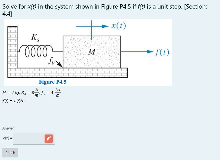 Solved Solve for x(t) in the system shown in Figure P4.5 if | Chegg.com