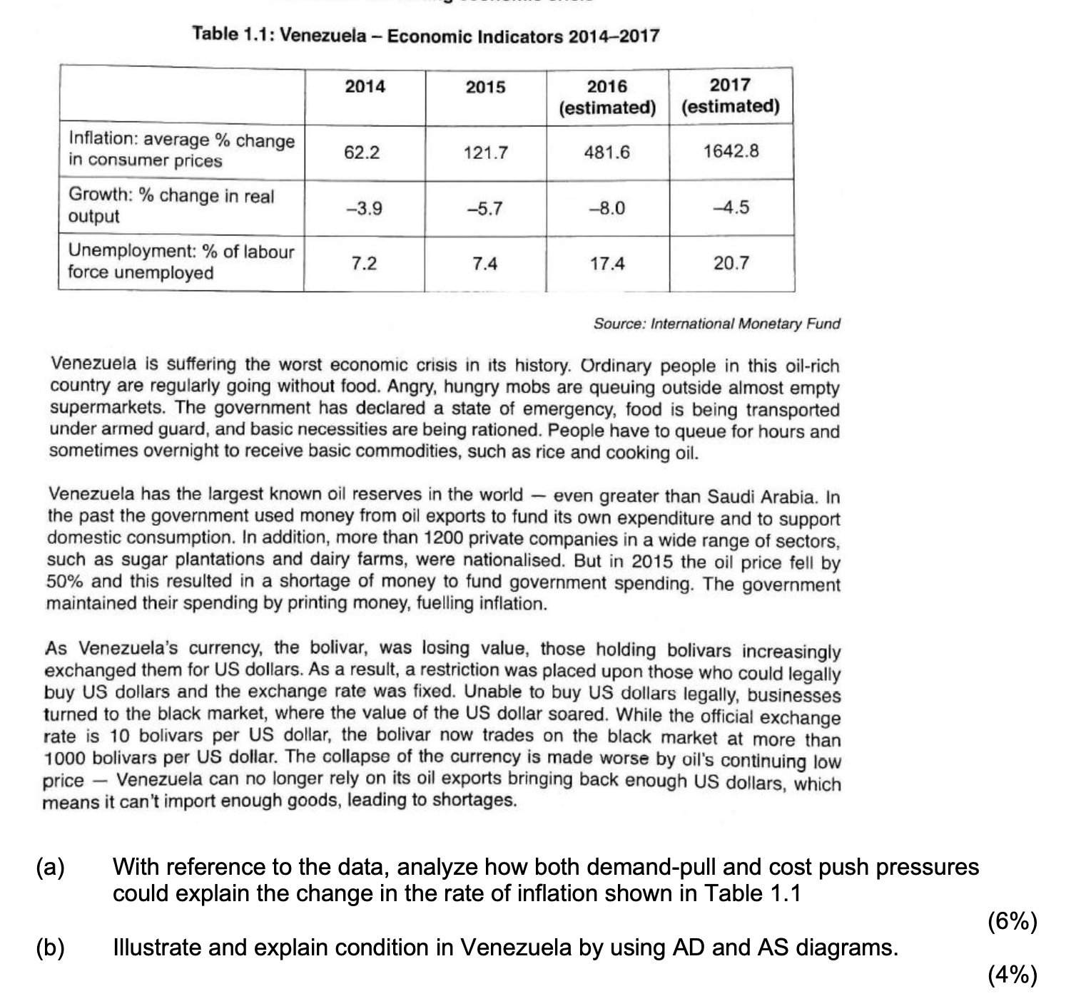Solved Table 1.1: Venezuela - Economic Indicators | Chegg.com