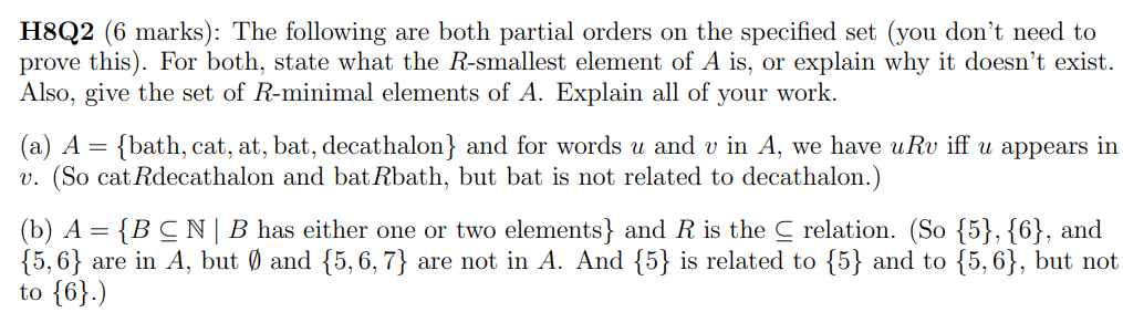 Solved H8Q2 (6 marks): The following are both partial orders | Chegg.com