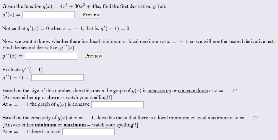 Solved Given the function g(x) = 4x3 + 30x2 + 48x, find the | Chegg.com
