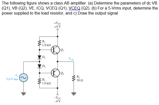 Solved The following figure shows a class AB amplifier. (a) | Chegg.com