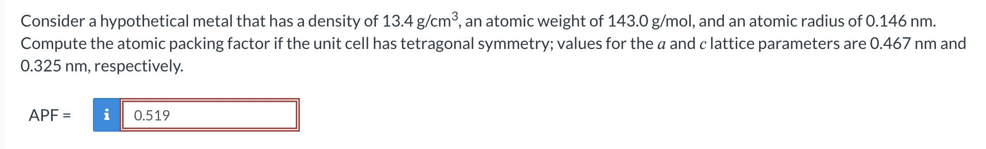 Solved Consider a hypothetical metal that has a density of | Chegg.com
