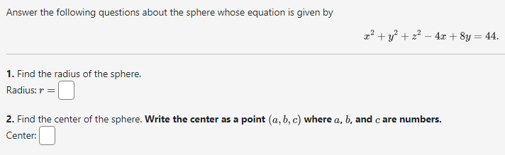 Solved Answer the following questions about the sphere whose | Chegg.com