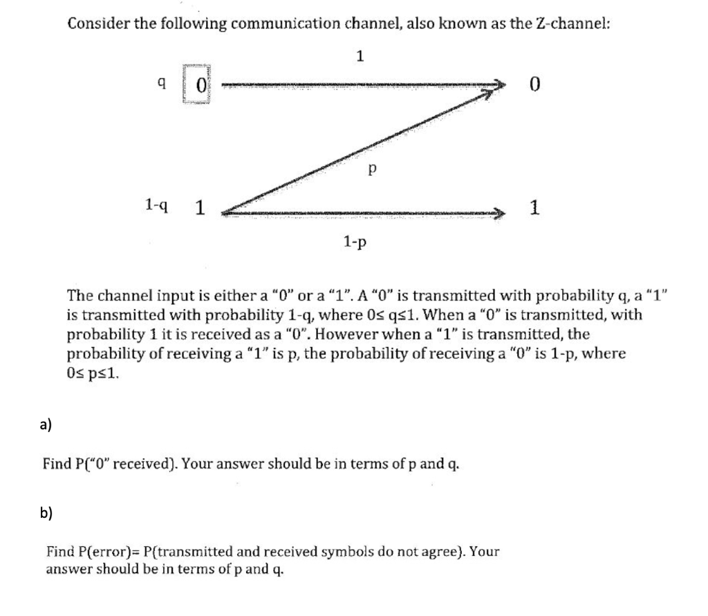 Solved Consider the following communication channel, also | Chegg.com