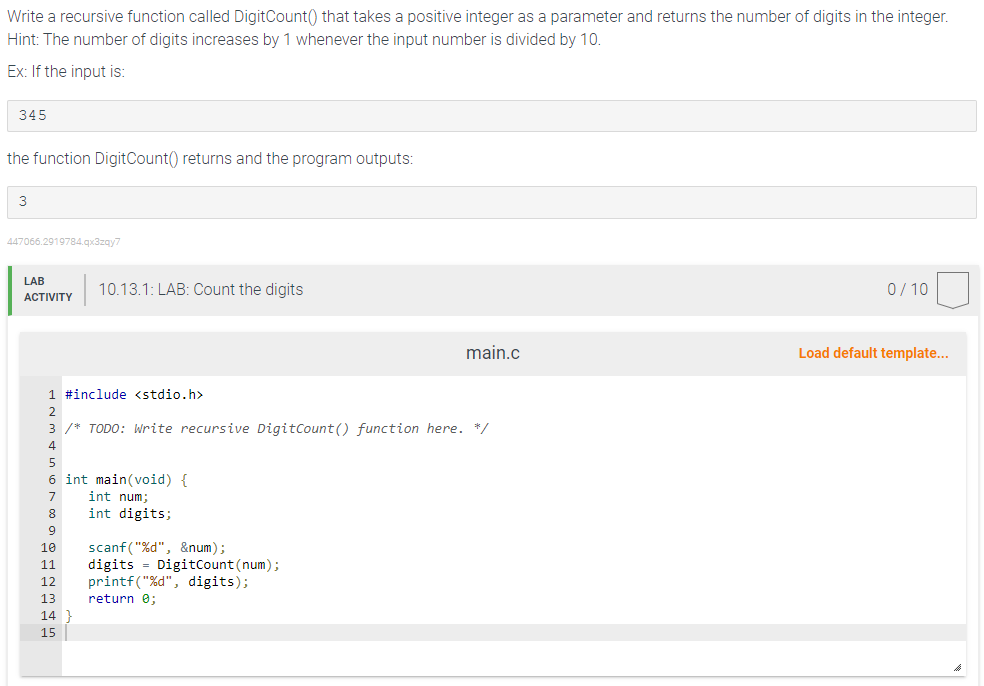 Solved Write a recursive function called DigitCount 0 that | Chegg.com