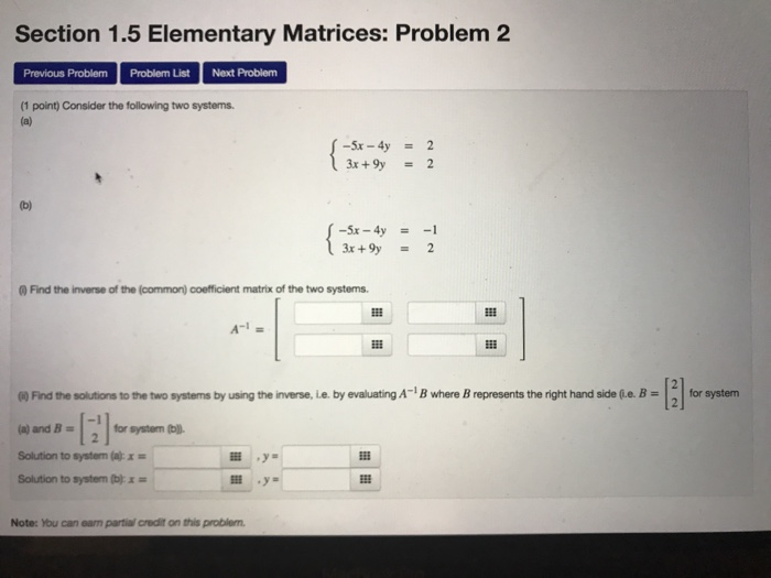 Solved Section 1.5 Elementary Matrices: Problem 2 Previous | Chegg.com