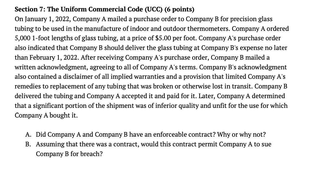Solved Section 7: The Uniform Commercial Code (UCC) (6 | Chegg.com