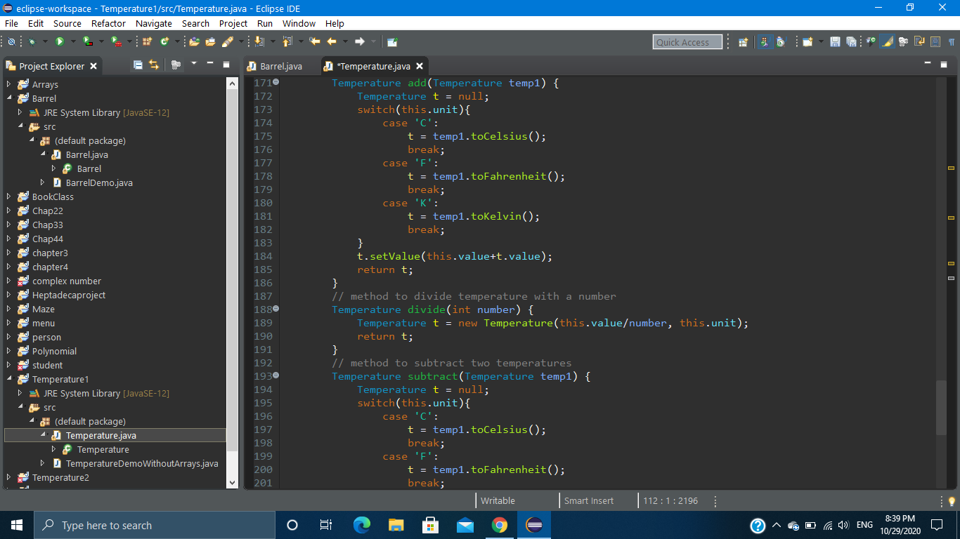 Using your Barrel class and Temperature class create | Chegg.com