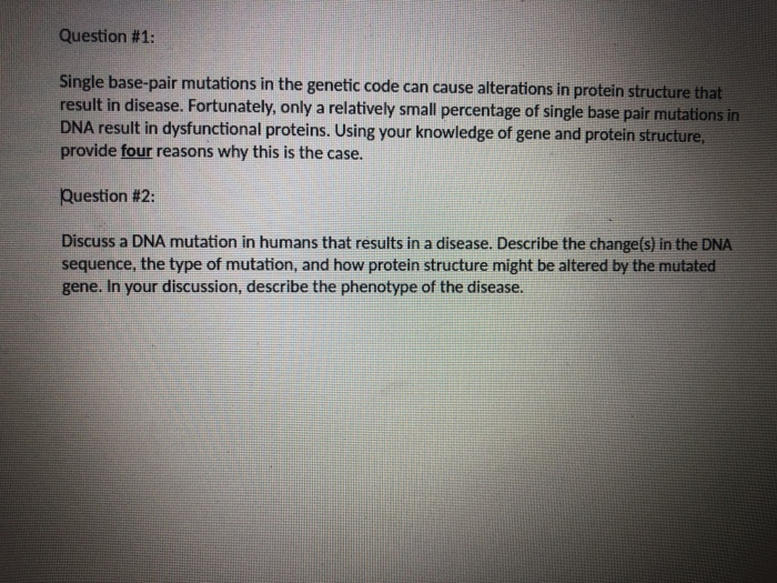 Solved Question #1 Single base-pair mutations in the genetic | Chegg.com