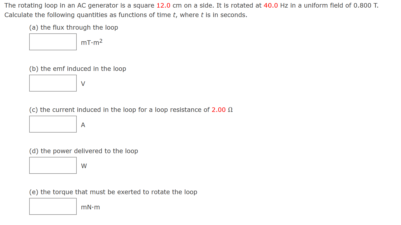 Solved he rotating loop in an AC generator is a square 12.0 | Chegg.com