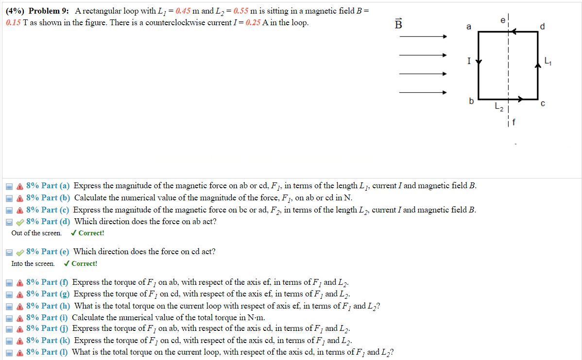 Solved (4\\%) Problem 9: A rectangular loop with \\( | Chegg.com